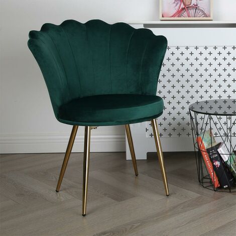FREYA Velvet Upholstered Petal Back Scallop Accent Dining Chair Green