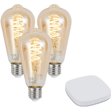 3er-Set smarte E27 dimmbare LED-Glühbirne ST64 4,9W 320 lm 2500K inkl. Zigbee Smart Hub