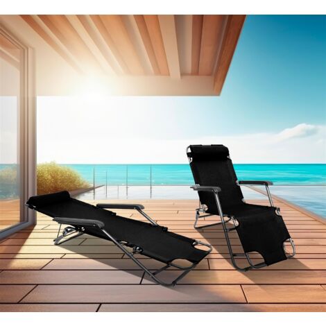 Neo Black Pair of 2 In 1 Sun Lounger Chairs Set