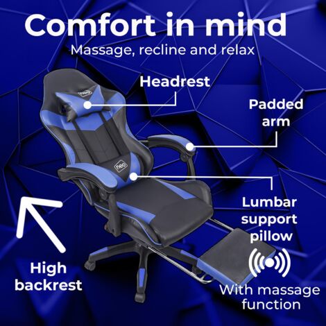 Neo Blue Massage Sport Racing Gaming Office Chair With Footrest