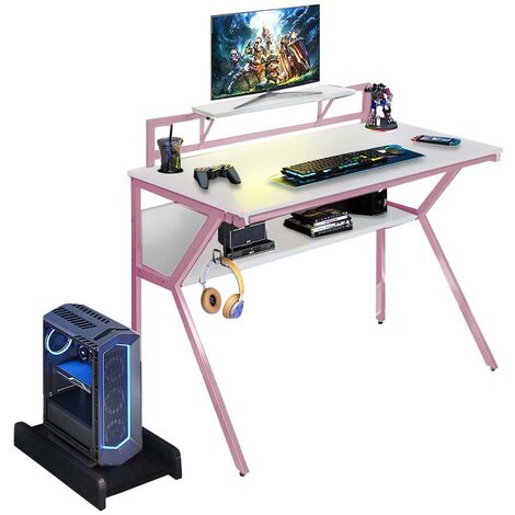 Neo Pink Ergonomic 2 Tier Gaming Computer Office Desk