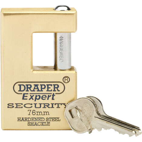 Draper Expert 76mm Quality Close Shackle Solid Brass Padlock and 2 Keys ...