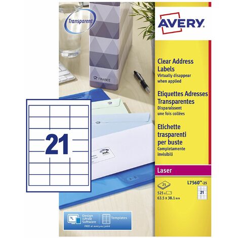 Avery Avery Laser Address Label 63.5x38mm 21 Per A4 Sheet Clear (Pack ...