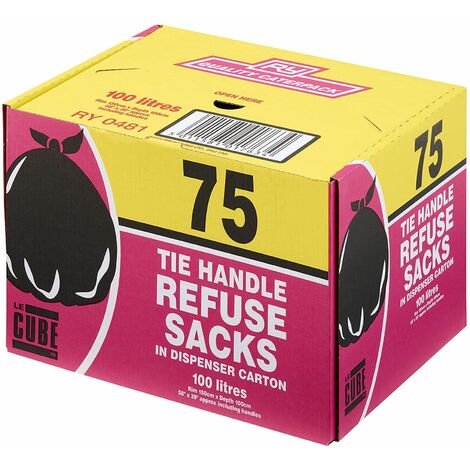 Le Cube Tie Handle Refuse Sacks with Dispenser 100L Black (Pack of 75) 0481