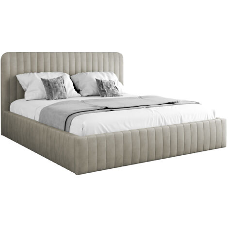 Stuart - lit coffre - 140x200 cm - sommier inclus - en velours - beige