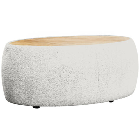 Mahina - table basse ovale - en tissu bouclette et plateau effet bois ...
