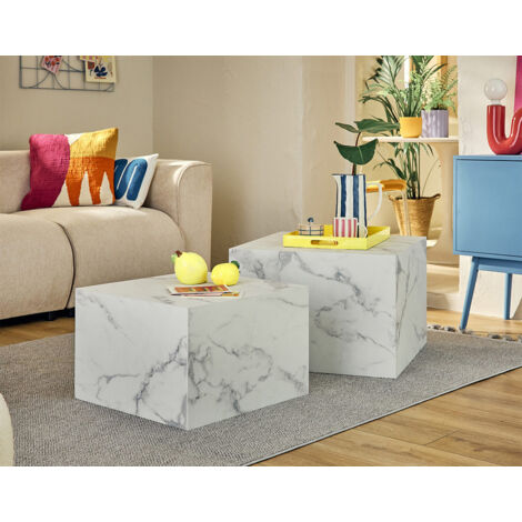 Fabio - lot de 2 tables basses - marbre blanc