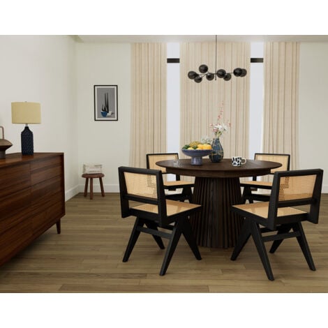 Freya - table à manger ronde extensible - effet bois foncé - 4 à 8 personnes