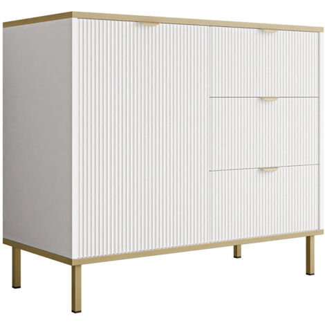 Hope - buffet bas 91 cm - 3 tiroirs et 1 porte - blanc / doré