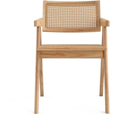 Chaise de salle à manger en rotin canné - avec accoudoirs - Kane Bois ...