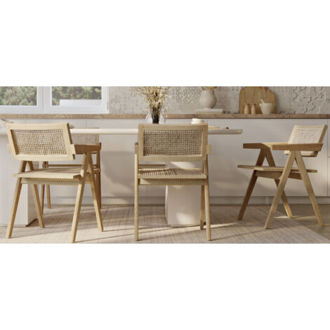 Chaise de salle à manger en rotin canné - avec accoudoirs - Kane Bois ...