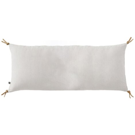 Coussin 55 x 110 cm en lin lavé blanc avec 4 nouettes en jute - LUISA