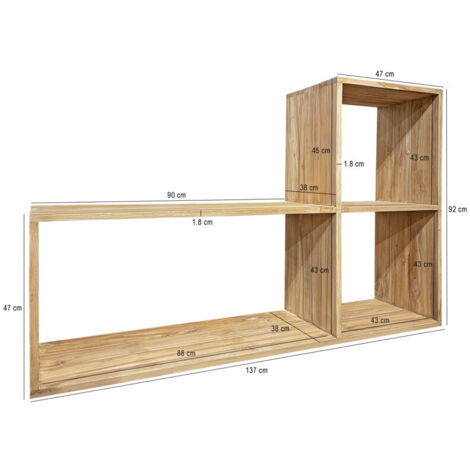 Étagère en L 3 cases TETRA en teck massif durable dim 92 x 137 cm ...