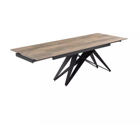 Table extensible 160/240 cm céramique effet bois pied géométrique ...