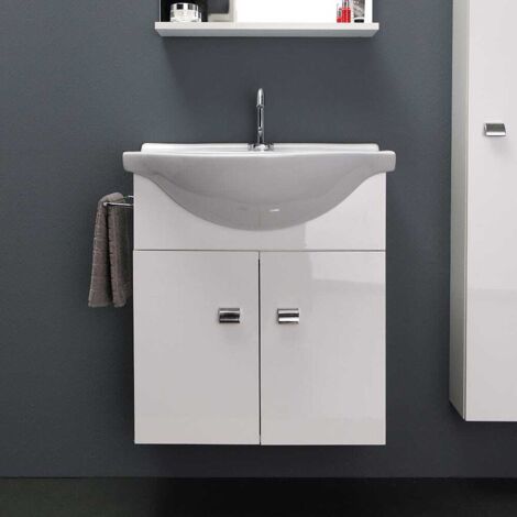 Mobile Sospeso Da Bagno 56 Cm Con Colonna Bianca Simply