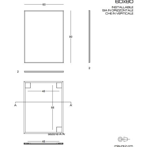 Specchio 60X80 Con Telaio In Pvc E Bordo Nero Opaco