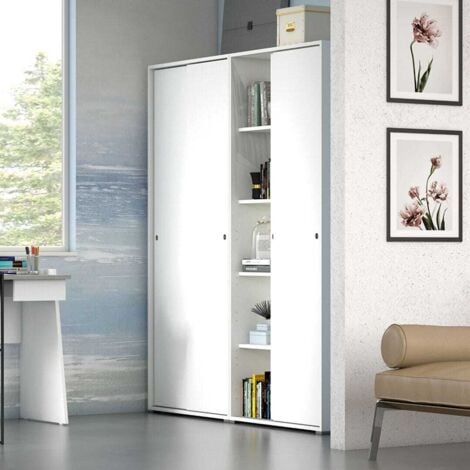 Armadio Multiuso Bianco Con Doppia Anta Scorrevole