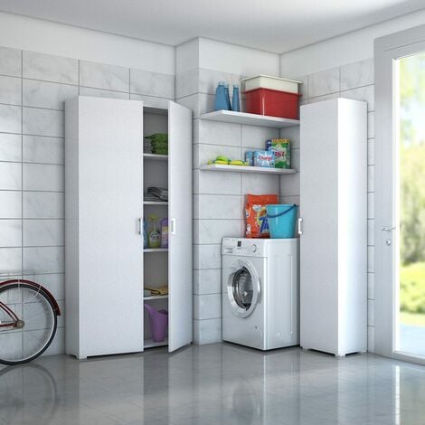 Armadio Multiuso Con 2 Ante Battenti E 4 Ripiani Bianco
