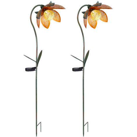 Solarleuchte Blume Erdspieß Gartenstecker Solarblume gold grün ...