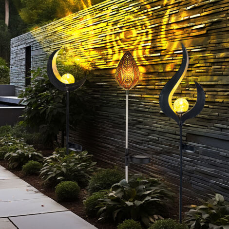 LED Solarleuchte Mond Glaskugel Solarlampe Flamme Außenlampe Solar ...