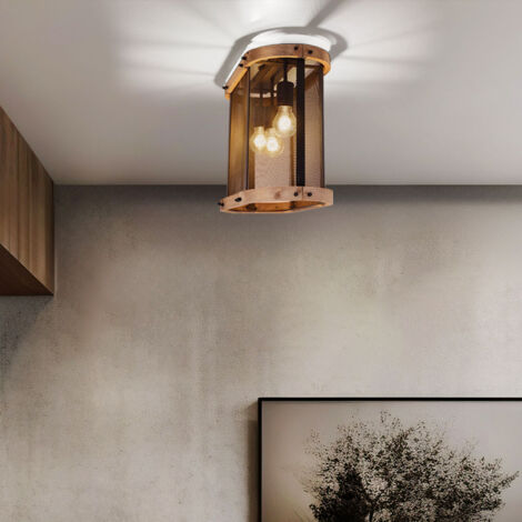 Deckenlampe Deckenleuchte Holzleuchte Wohnzimmerlampe Esszimmerleuchte, 3 Flammig Industriell ...