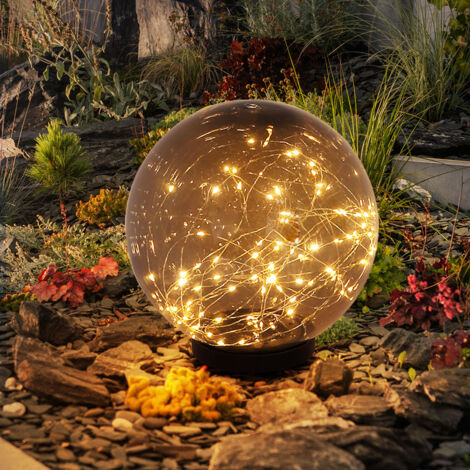 LED Solar Außen Steh Lampe Garten Lichterkette Kugel Park Lampe rauch ...