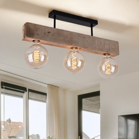Deckenleuchte Holzlampe Wohnzimmerlampe Vintage Deckenlampen Holzleuchte 3 flammig, Metall Holz ...