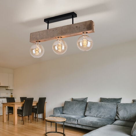 Deckenleuchte Holzlampe Wohnzimmerlampe Vintage Deckenlampen Holzleuchte 3 flammig, Metall Holz ...