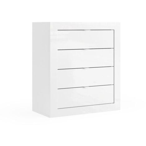 Commode de salle de bains ISORA – 4 tiroirs – Blanc laqué brillant – Design moderne – 70 cm