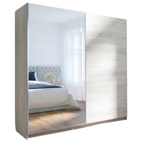 Armoire, garde robe 2 portes coulissantes avec miroir - chêne sonoma ...