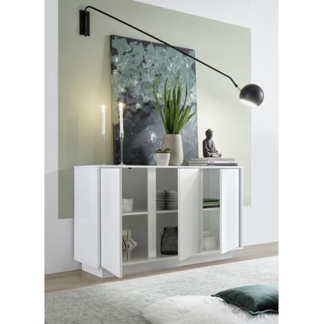 Buffet laque blanc brillant 3 portes CREAM meuble de sejour moderne ...