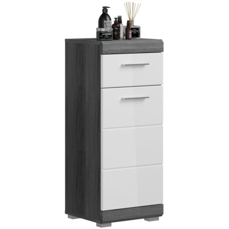 Meuble de rangement bas SCOTT – 1 porte et 1 tiroir – Gris foncé et ...