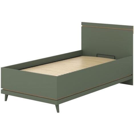 Lit enfant + sommier NOKI – 100x200 cm vert et bois – Style scandinave