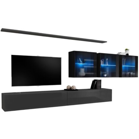 Ensemble meuble salon mural SWITCH XVII design, coloris gris et noir ...