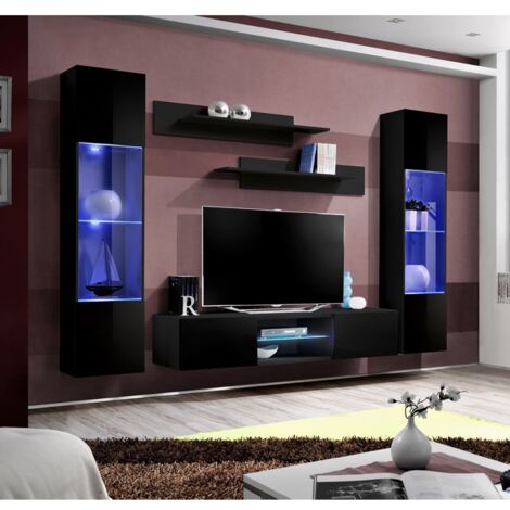 Ensemble Meuble TV FLY O3 avec LED – Blanc et Noir – Meuble suspendu design pour votre salon