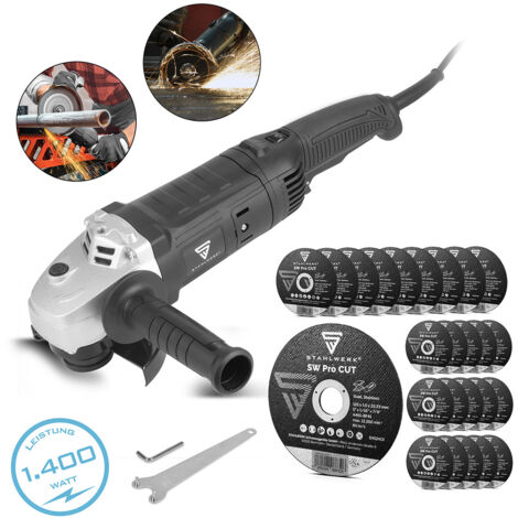 STAHLWERK Winkelschleifer mit 25er Set Trennscheiben 125 mm Trennschneider 1600W