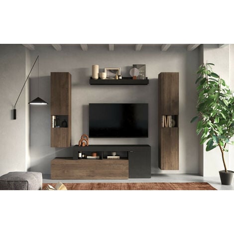 Conjunto mueble TV FREEDOM Lava/roble Mercure 245 x 195 x 35 cm