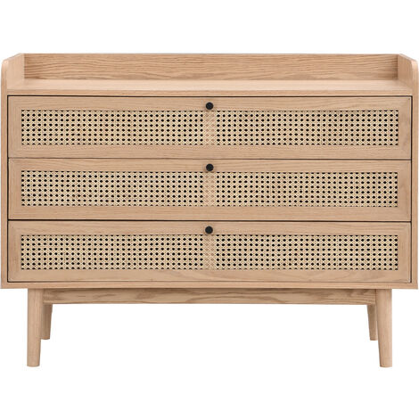 Commode 3 tiroirs en bois et cannage naturel 105 cm - Eden