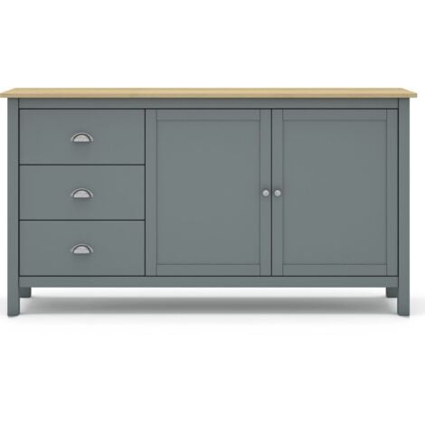 Buffet 2 portes 3 tiroirs en bois massif vert kaki 150 cm- Macha