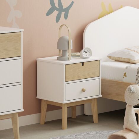 Table de chevet enfant 2 tiroirs en bois blanc - Lucy