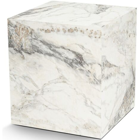 Table d'appoint cubique effet Marbre blanc 45 cm - Vanya