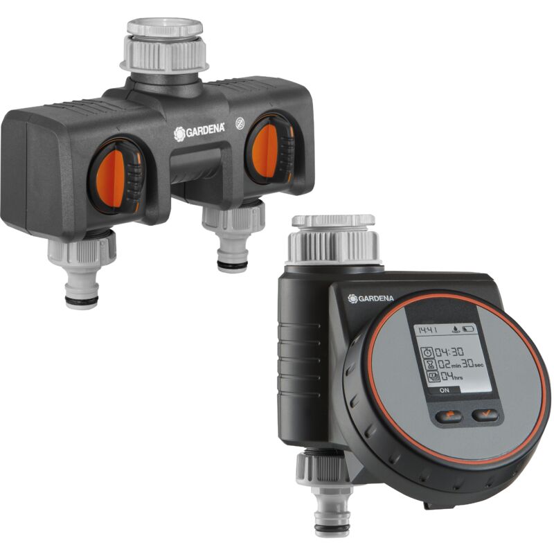 GARDENA Kit programmateur d'arrosage Flex + sélecteur 2 circuits. Irrigation automatique. Idéal ...