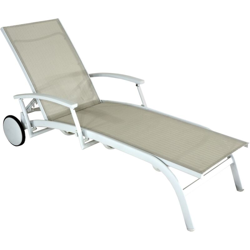 PROLOISIRS Lit - ELEGANCE - Aluminium - Toile TPEP crème/chevron - Accoudoirs escamotables - Roues