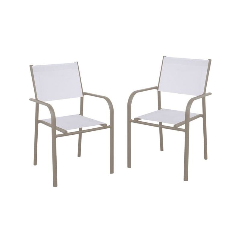 PROLOISIRS Fauteuil Empilable Duca - Aluminium et TPEP - Crème et Chiné Blanc