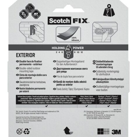 SCOTCH Double face extérieur 10m x 19mm Fix 3M gris