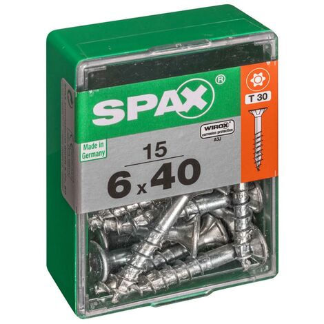 SPAX Lot de 15 vis acier tête autofraisée plate SPAX, Diam.6 mm x L.40 mm