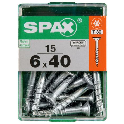 SPAX Lot de 15 vis acier tête autofraisée plate SPAX, Diam.6 mm x L.40 mm