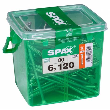 SPAX Lot de 80 vis acier tête plate SPAX, Diam.6 mm x L.120 mm