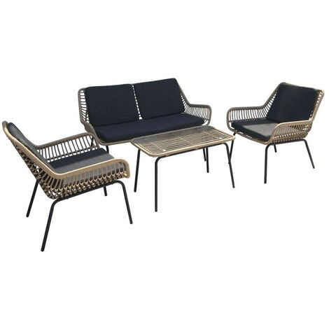 PROLOISIRS Ensemble salon de jardin complet 4 places Mindoro en acier ...