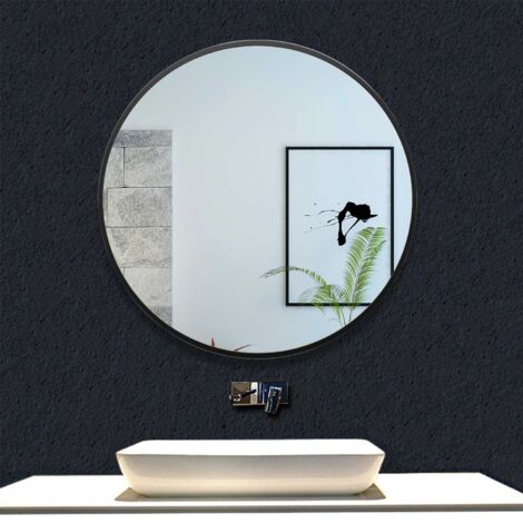 Miroir de douche rond 50x50 cm cadre alu noir mat anti-corrosion ...
